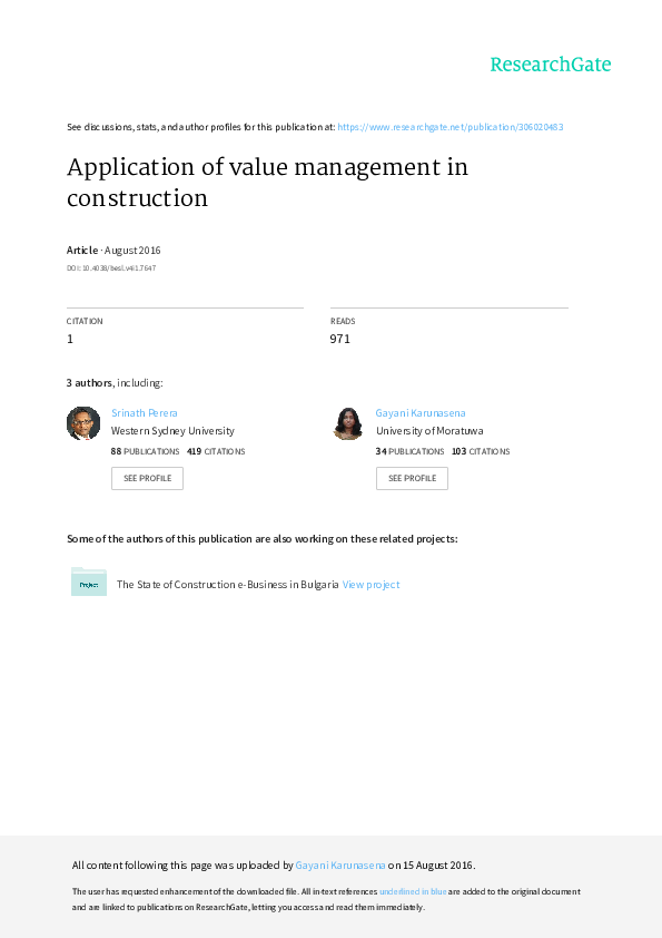 (PDF) Application of value management in construction The State of ...