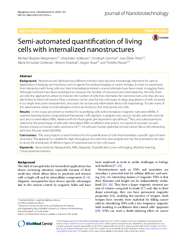 Pdf Semi Automated Quantification Of Living Cells With Internalized