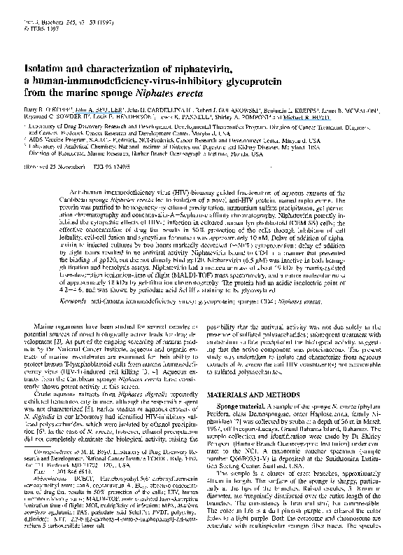 (PDF) Isolation and Characterization of Niphatevirin, a Human ...