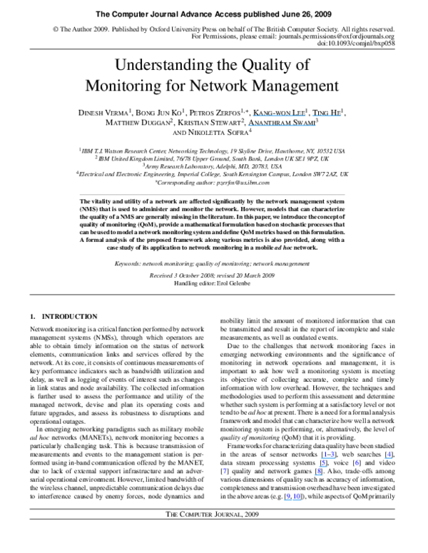 (PDF) Understanding the Quality of Monitoring for Network Management