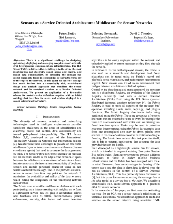 Pdf Sensors As A Service Oriented Architecture Middleware For Sensor Networks
