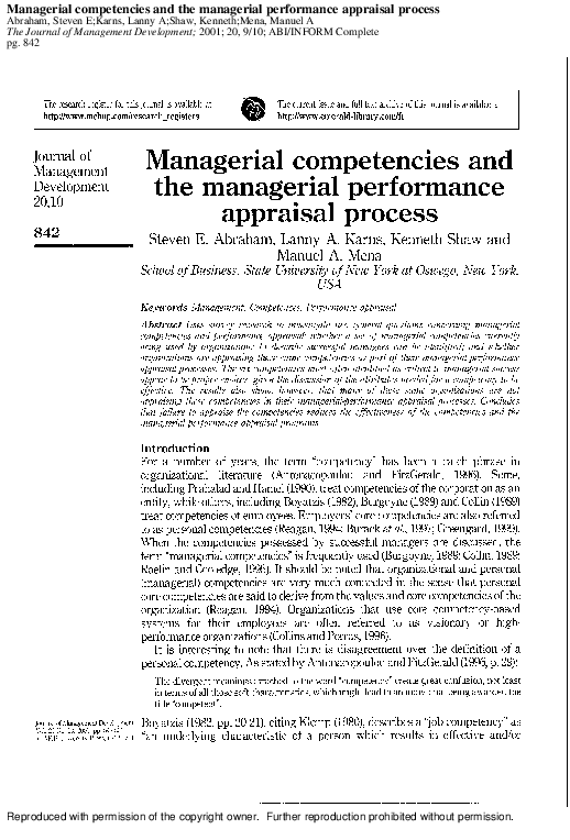 (PDF) Managerial competencies and the managerial performance appraisal process