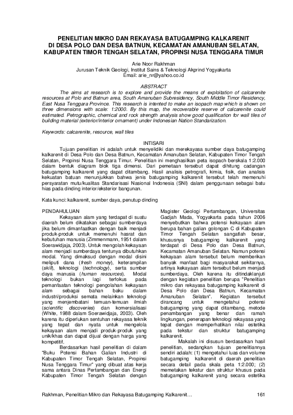 (PDF) PENELITIAN MIKRO DAN REKAYASA BATUGAMPING KALKARENIT DI DESA POLO ...