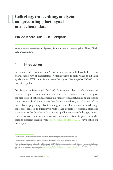 (PDF) Collecting, transcribing, analyzing and presenting plurilingual ...