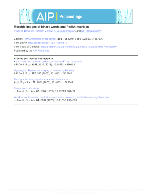 (PDF) Morphic images of binary words and Parikh matrices