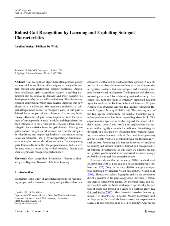 Pdf Robust Gait Recognition By Learning And Exploiting Sub Gait