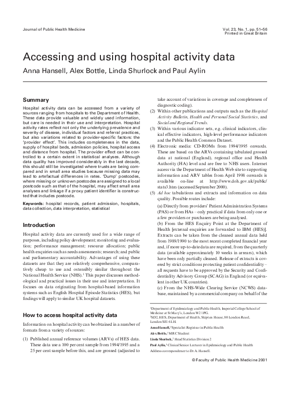 (PDF) Accessing and using hospital activity data