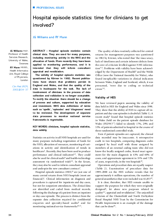 (PDF) Hospital episode statistics: time for clinicians to get involved?