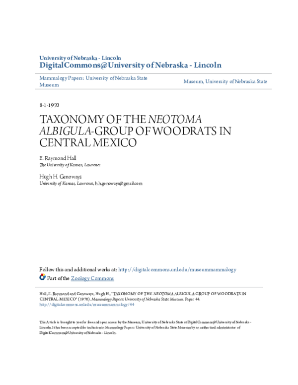 (PDF) Taxonomy of the Neotoma Albigula -Group of Woodrats in Central Mexico