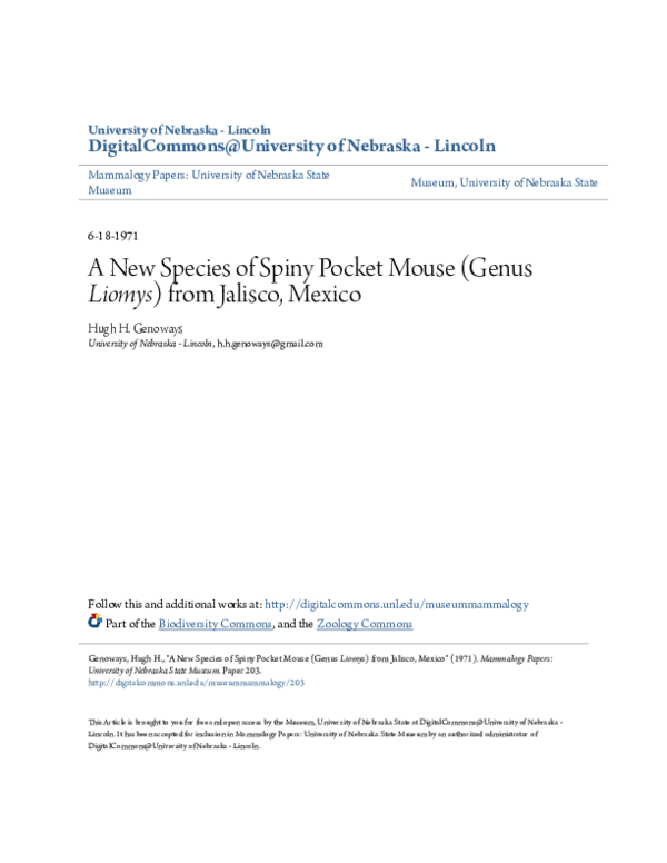 (PDF) A New Species of Spiny Pocket Mouse (Genus Liomys ) from Jalisco ...