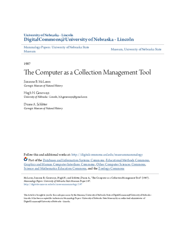 (PDF) The Computer as a Collection Management Tool