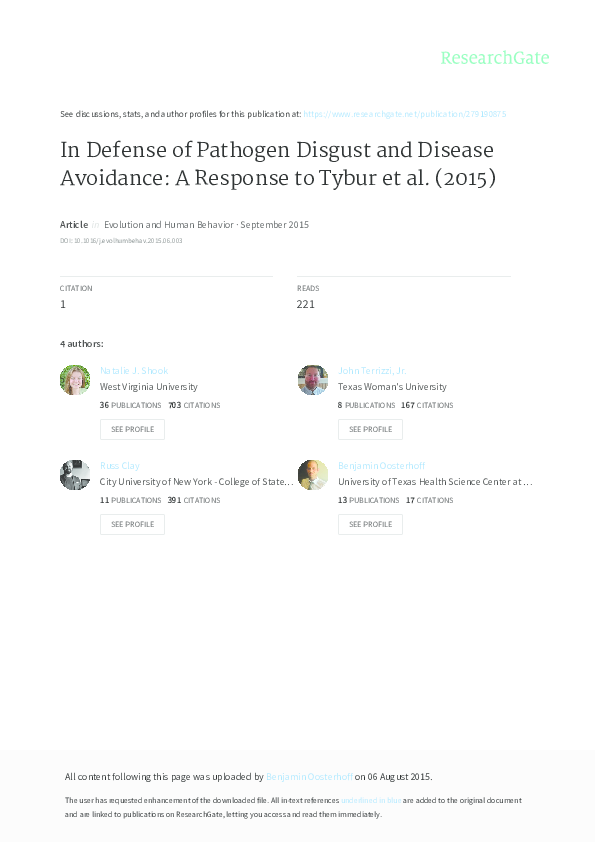 (PDF) In Defense of Pathogen Disgust and Disease Avoidance: A Response ...