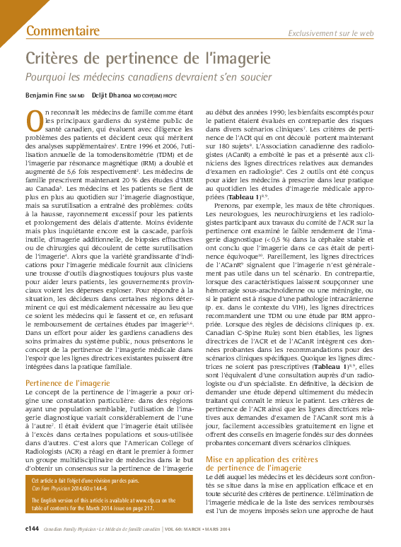 (PDF) Critères de pertinence de l’imagerie Pourquoi les médecins ...