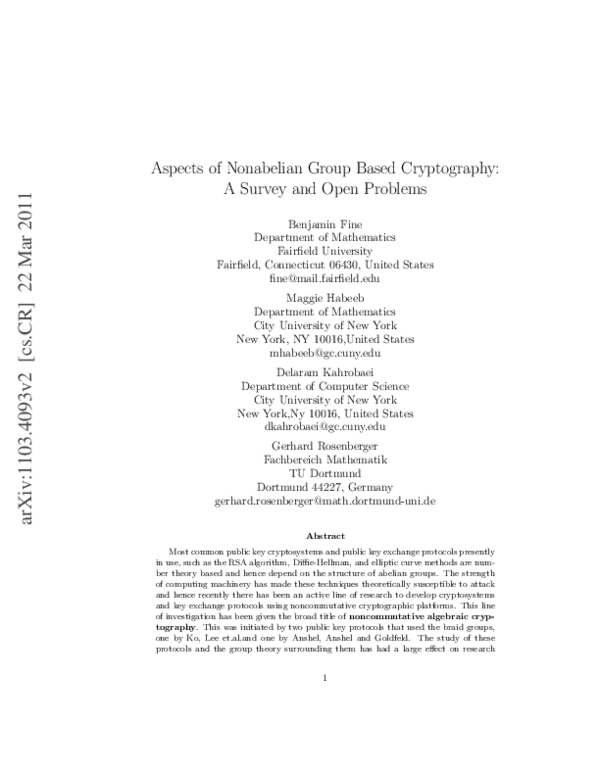 (PDF) Aspects of Non-Abelian Group-Based Cryptography: A New Approach to Modern Cryptography ...