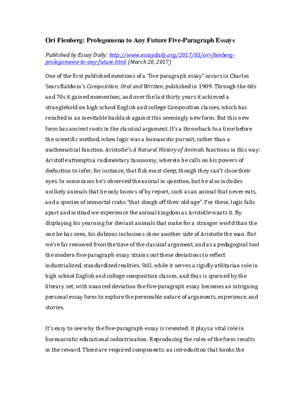 (PDF) Prolegomena to Any Future Five-Paragraph Essays | Ori Fienberg ...