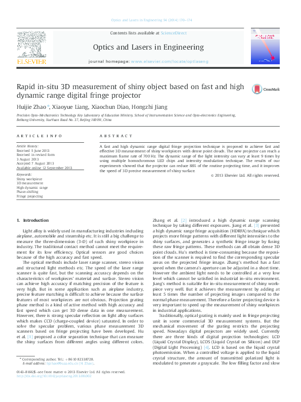 Pdf Rapid In Situ 3d Measurement Of Shiny Object Based On Fast And High Dynamic Range Digital