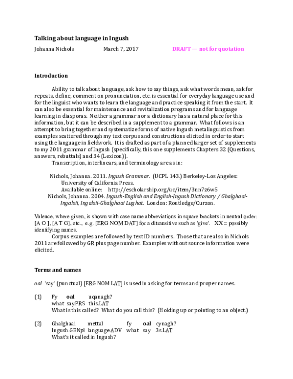 (PDF) Talking about language in Ingush