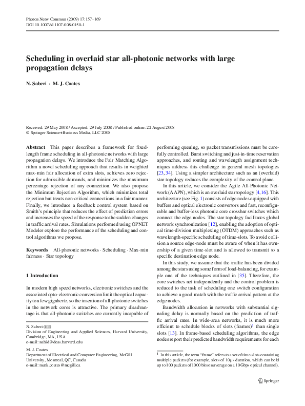 (PDF) Scheduling in overlaid star all-photonic networks with large propagation delays