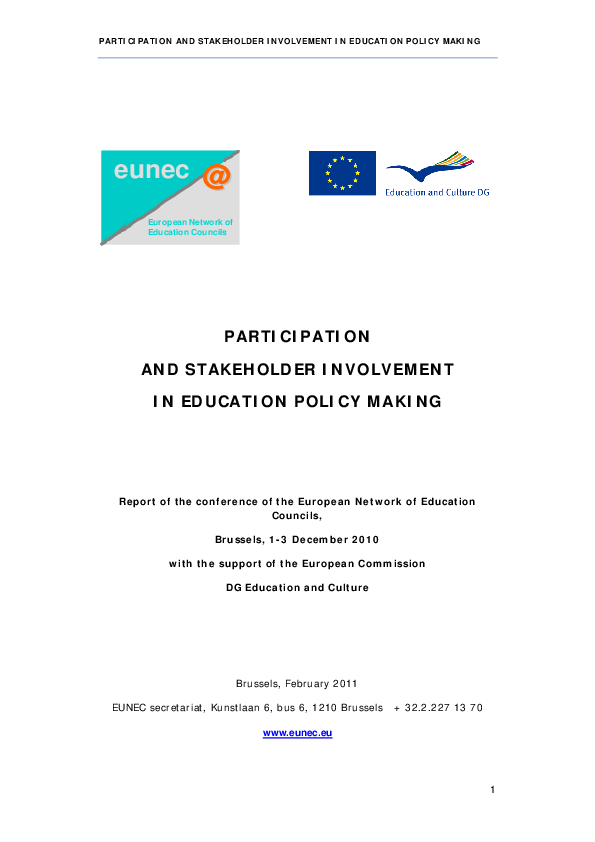 (PDF) PARTICIPATION AND STAKEHOLDER INVOLVEMENT IN EDUCATION POLICY ...