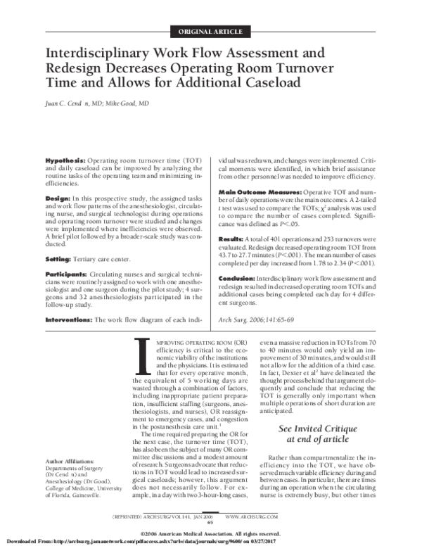 (PDF) Interdisciplinary Work Flow Assessment and Redesign Decreases ...