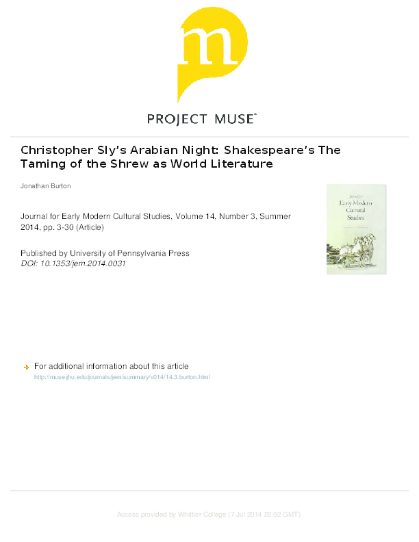(PDF) Christopher Sly's Arabian Night: Shakespeare's The Taming of the ...