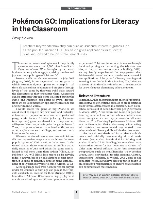 (PDF) Pokémon GO: Implications for Literacy in the Classroom