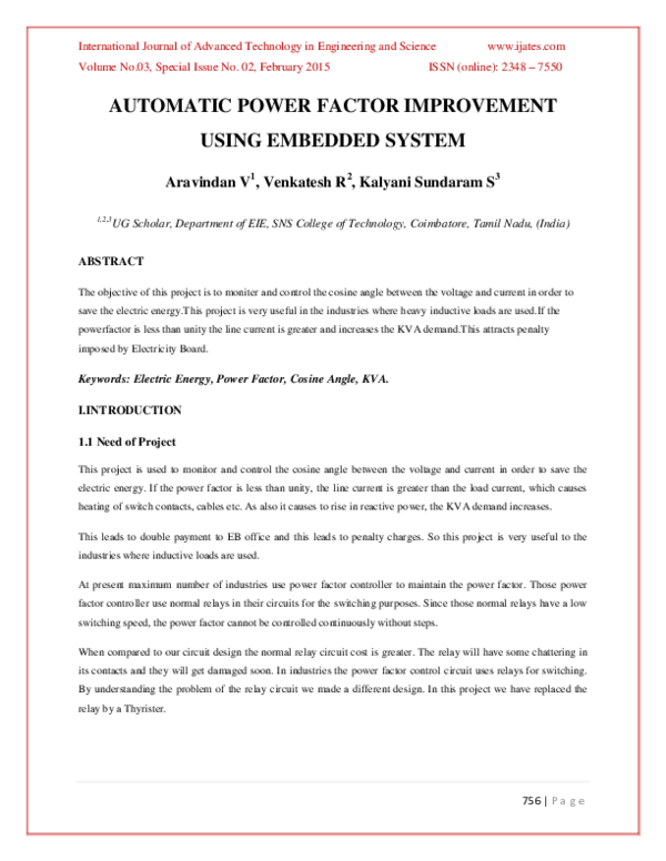 (PDF) AUTOMATIC POWER FACTOR IMPROVEMENT USING EMBEDDED SYSTEM