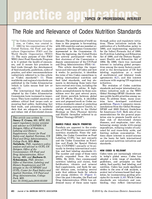 (PDF) The Role and Relevance of Codex Nutrition Standards