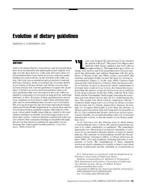 (PDF) Evolution of dietary guidelines