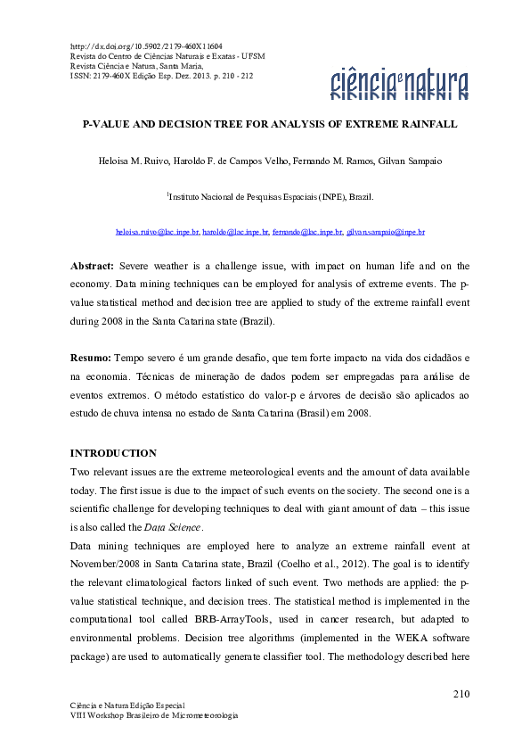 (PDF) P-Value and Decision Tree for Analysis of Extreme Rainfall