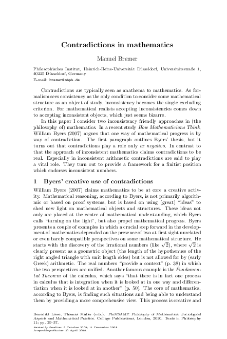 (PDF) Contradictions in Mathematics