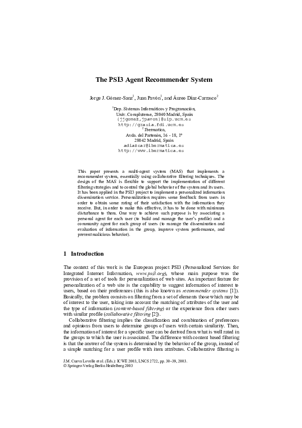 (PDF) The PSI3 Agent Recommender System