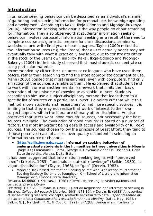 (DOC) Information seeking behaviours & strategies