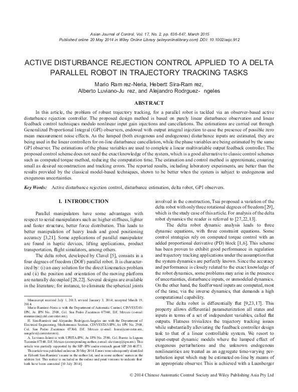 (PDF) ACTIVE DISTURBANCE REJECTION CONTROL APPLIED TO A DELTA PARALLEL ...