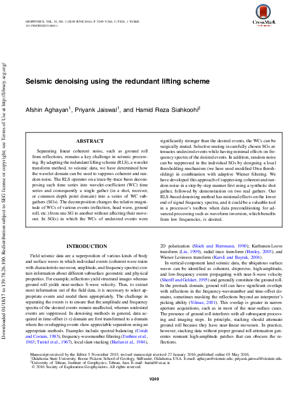 (PDF) Seismic denoising using the redundant lifting scheme