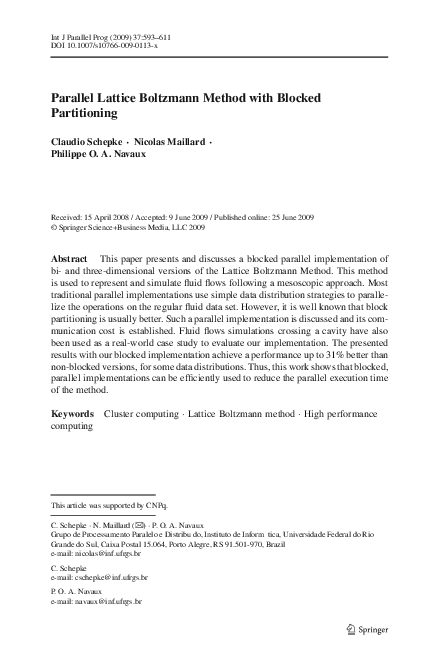 (PDF) Parallel Lattice Boltzmann Method with Blocked Partitioning