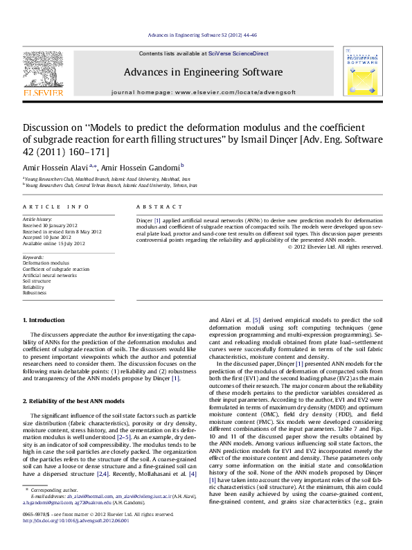 (PDF) Discussion on “Models to predict the deformation modulus and the ...