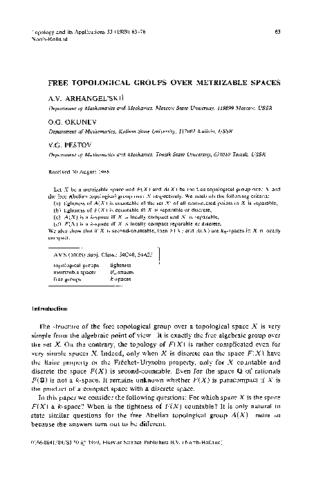 (PDF) Free topological groups over metrizable spaces