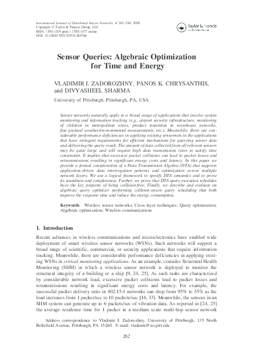 (PDF) Sensor Queries: Algebraic Optimization for Time and Energy