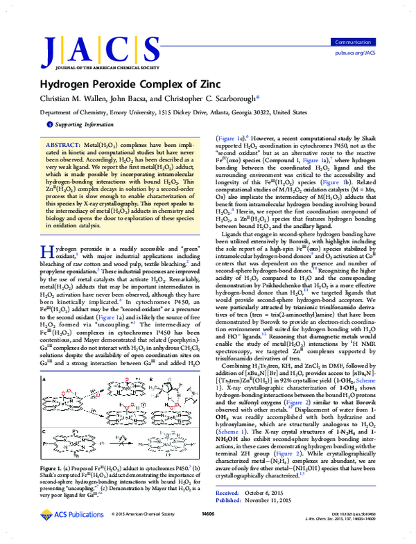 (PDF) Hydrogen Peroxide Complex of Zinc