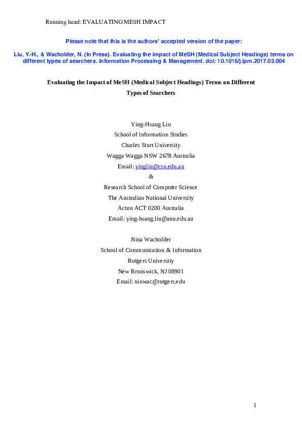 (PDF) Evaluating the Impact of MeSH (Medical Subject Headings) Terms on ...