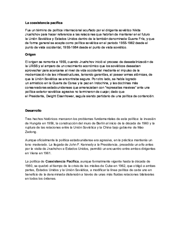 (DOC) La coexistencia pacífica
