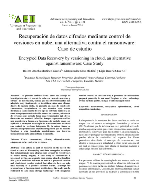 (PDF) Encrypted Data Recovery by versioning in cloud, an alternative ...