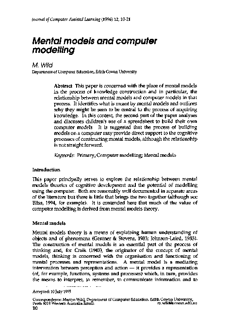 (PDF) Mental models and computer modelling