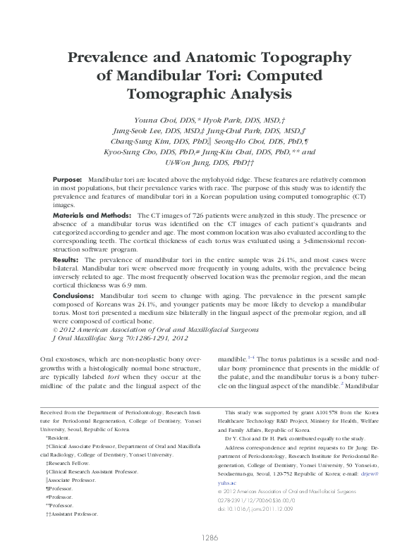 (PDF) Prevalence and Anatomic Topography of Mandibular Tori: Computed ...