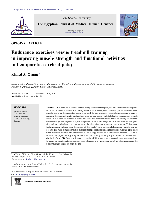 (PDF) Endurance exercises versus treadmill training in improving muscle ...