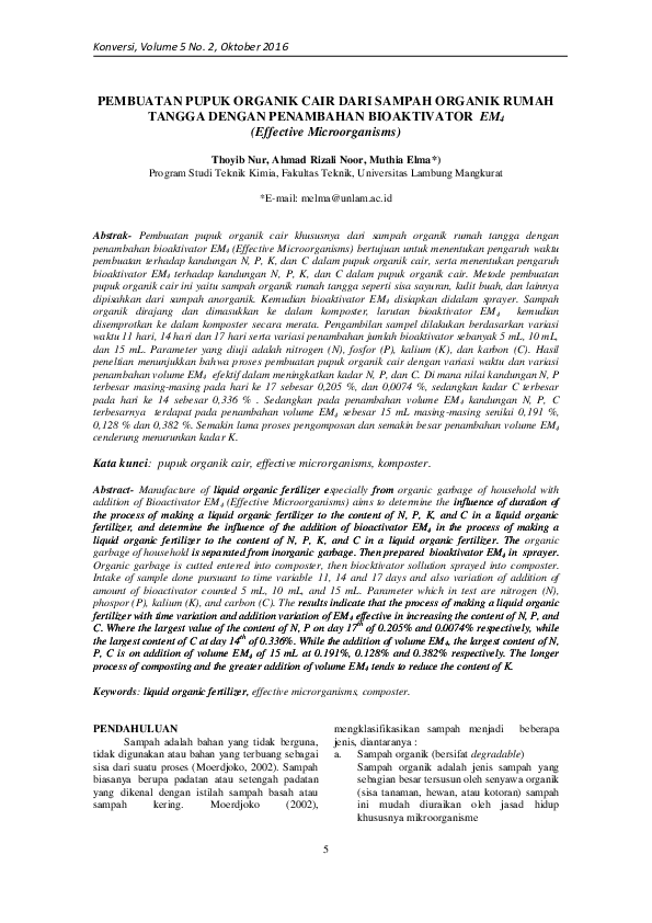 (PDF) PEMBUATAN PUPUK ORGANIK CAIR DARI SAMPAH ORGANIK RUMAH TANGGA DENGAN PENAMBAHAN ...