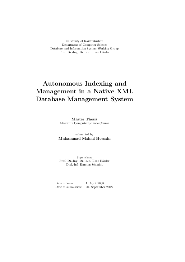 (PDF) Autonomous Indexing and Management in a Native XML Database Management System