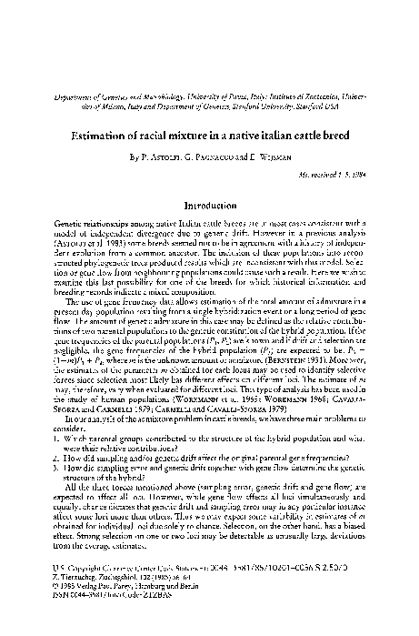 (PDF) Estimation of racial mixture in a native italian cattle breed