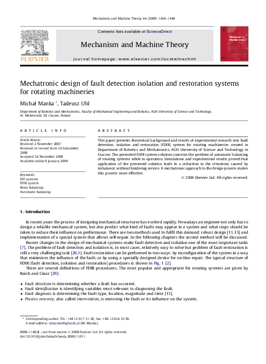 Pdf Mechatronic Design Of Fault Detection Isolation And Restoration